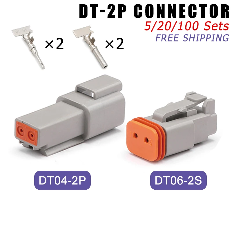 5-20-100-Sets-Deutsch-DT-2Pin-Waterproof-Automobile-Wire-Connector-Plug ...