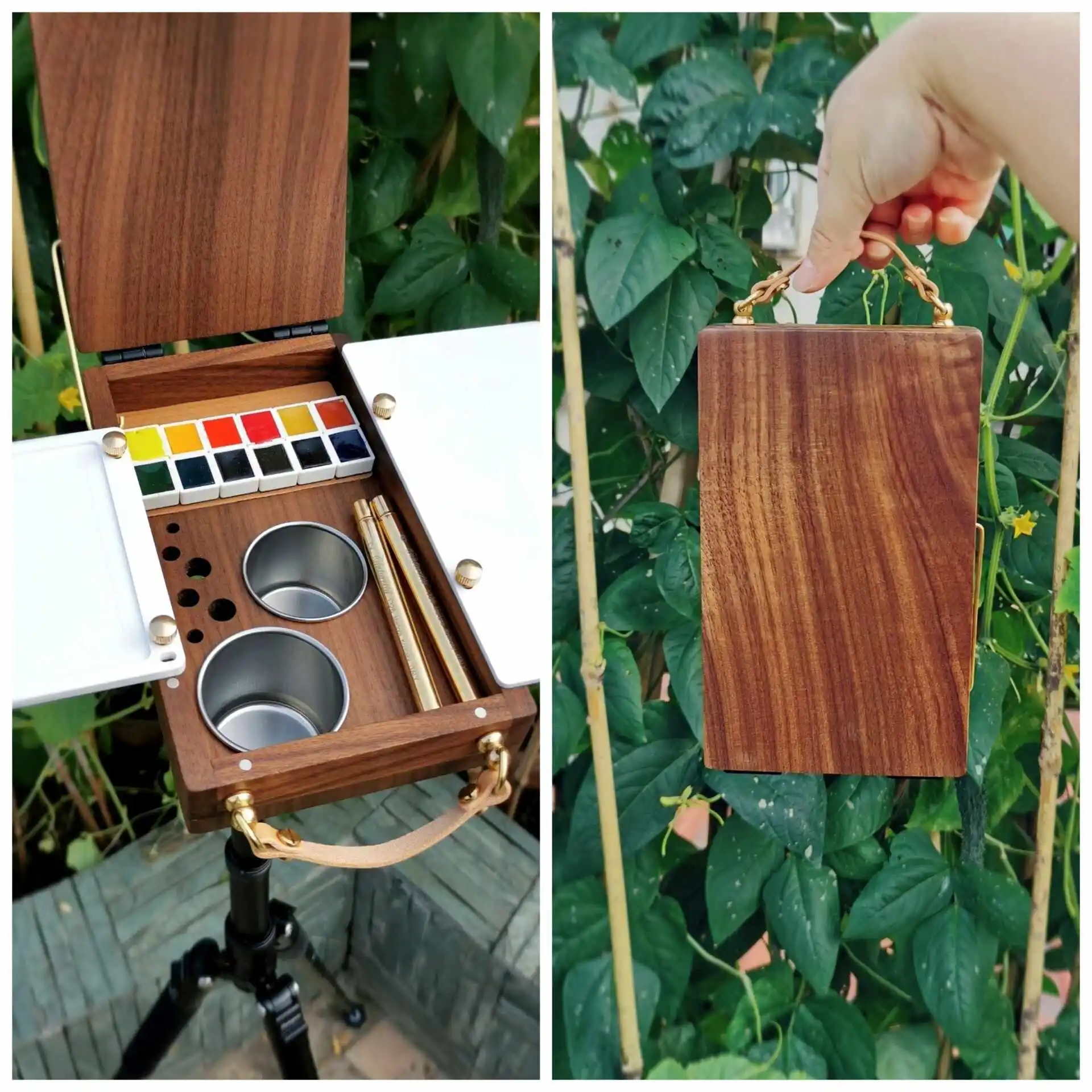 Handmade-Walnut-Wood-Mini-Portable-Art-Box-Painting-Drawing-Tool-Box ...