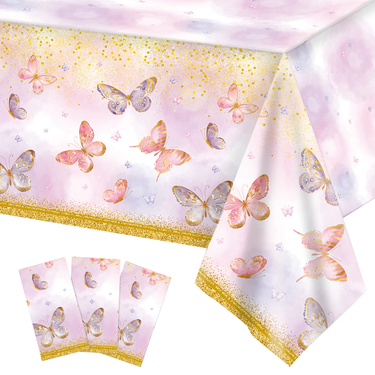 Pink-Butterfly-Birthday-Tableware-Backdrop-Happy-1st-First-Birthday ...