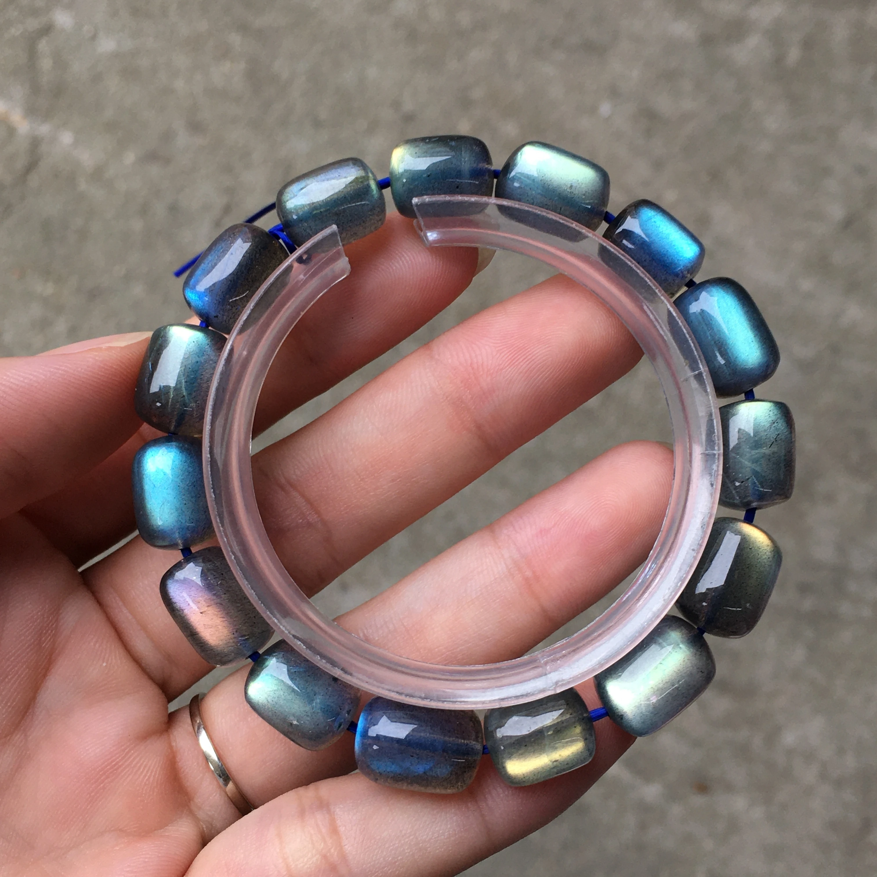 Natural-Blue-Light-Labradorite-Barrel-Beads-Bracelet-12x9mm-Clear-Beads ...