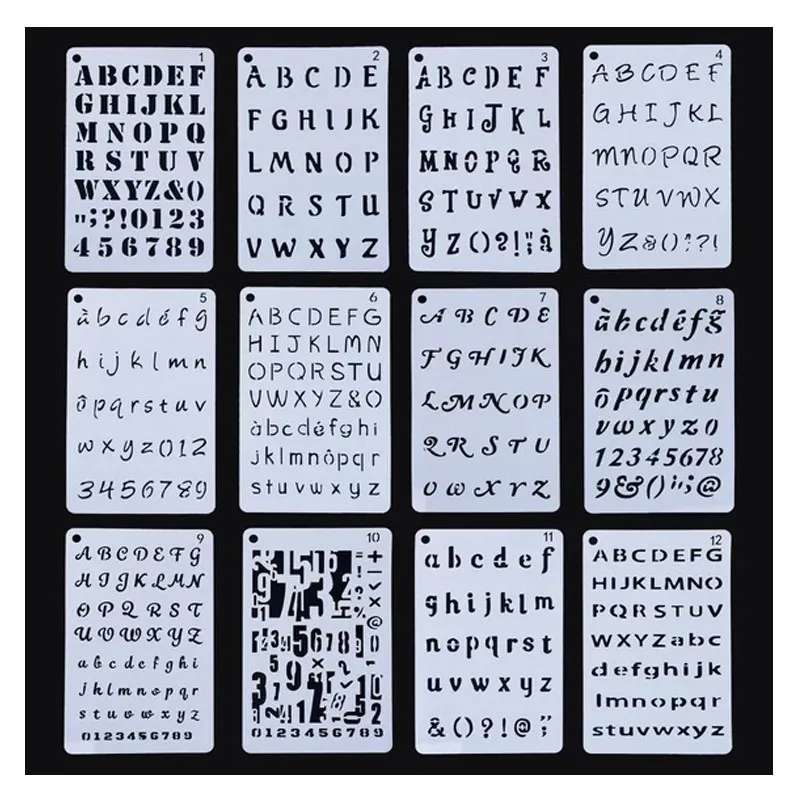 12 Pcs Letter Stencils for Painting, Reusable Plastic Letter Templates ...