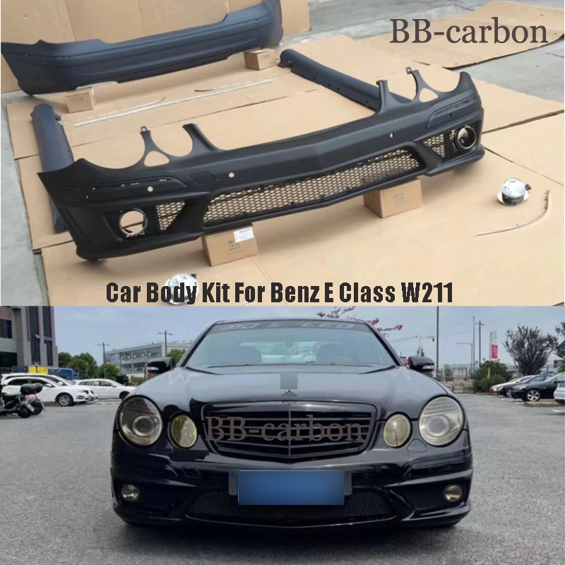 For Meceders Benz W211 E Class E280 E350 E300 AMG E63 Sytling Car Body Kit FRP Front Rear Bumper ...