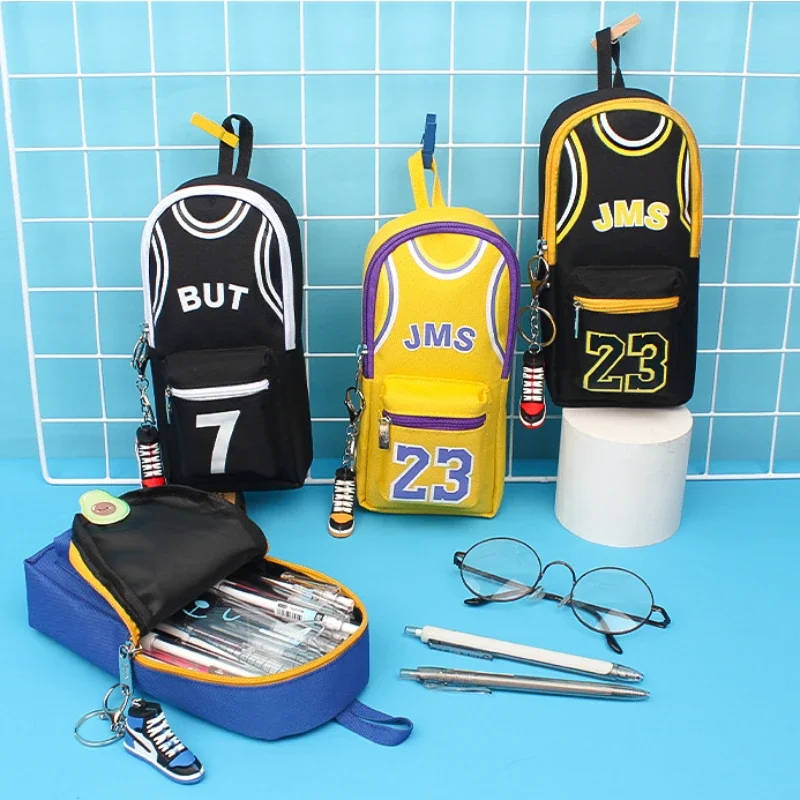 Fashionable-Canvas-Double-Layer-Large-Capacity-Basketball-Pencil-Case ...