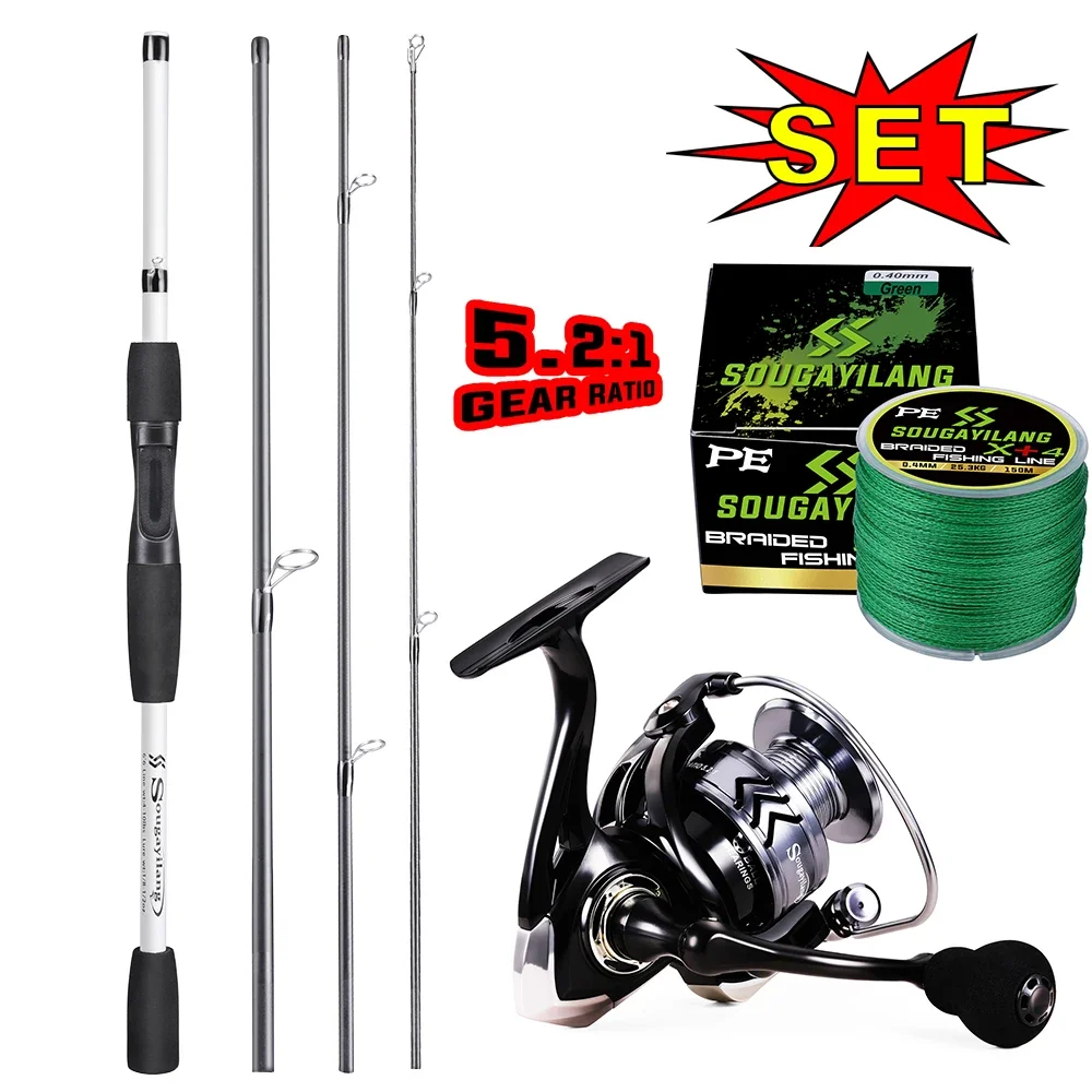 Sougayilang-White-Spinning-Fishing-Rod-and-Reel-Set-4-Section-Lure ...