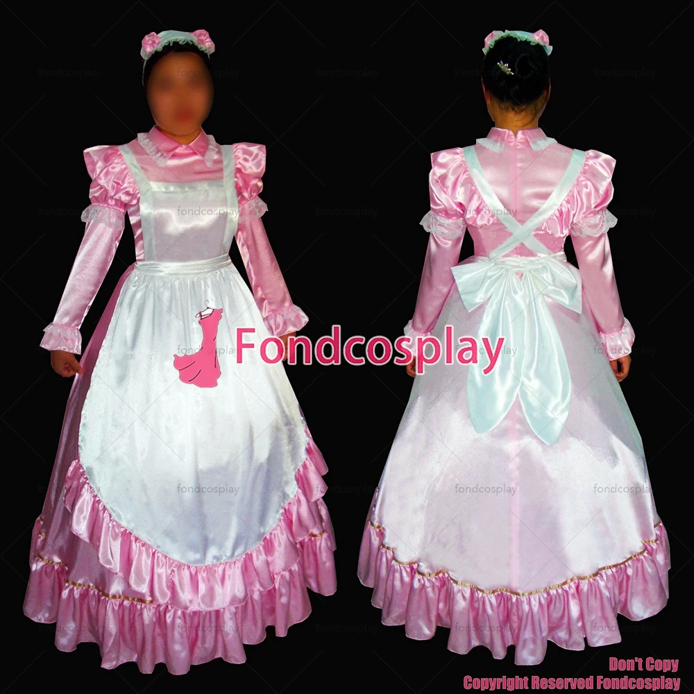 Fondcosplay erwachsene sexy kreuz dressing sissy maid lange rosa satin kleid abschließbar ...