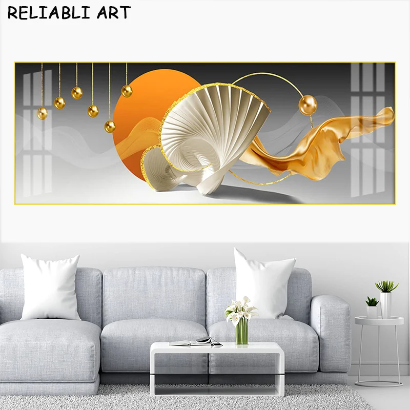 Geometric-Streamer-Feather-Abstract-Canvas-Painting-Poster-and-Prints ...