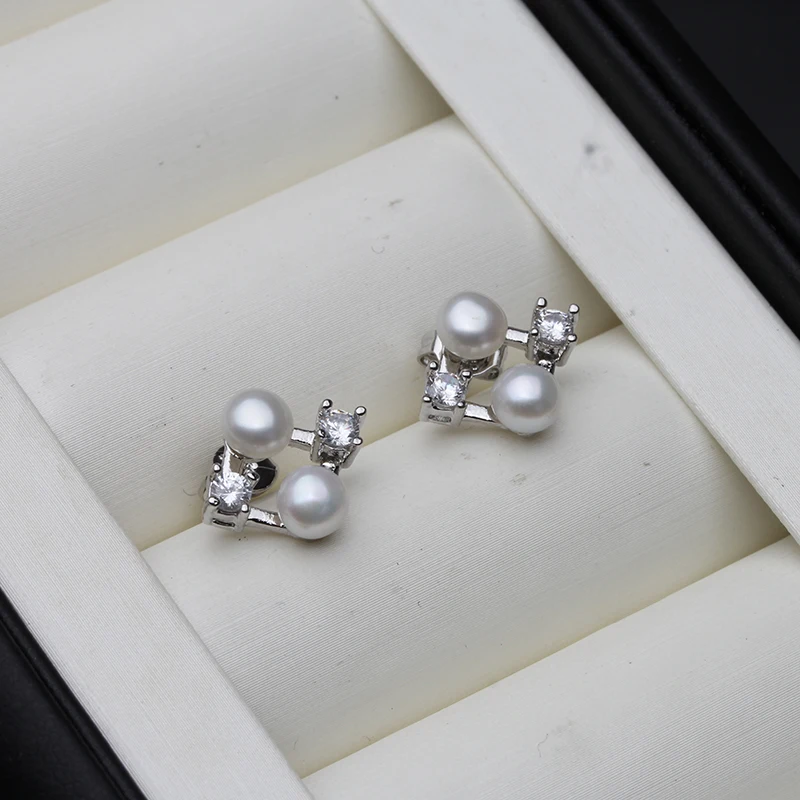 Pendientes-de-doble-perla-de-agua-dulce-Natural-para-mujer-aretes-peque ...