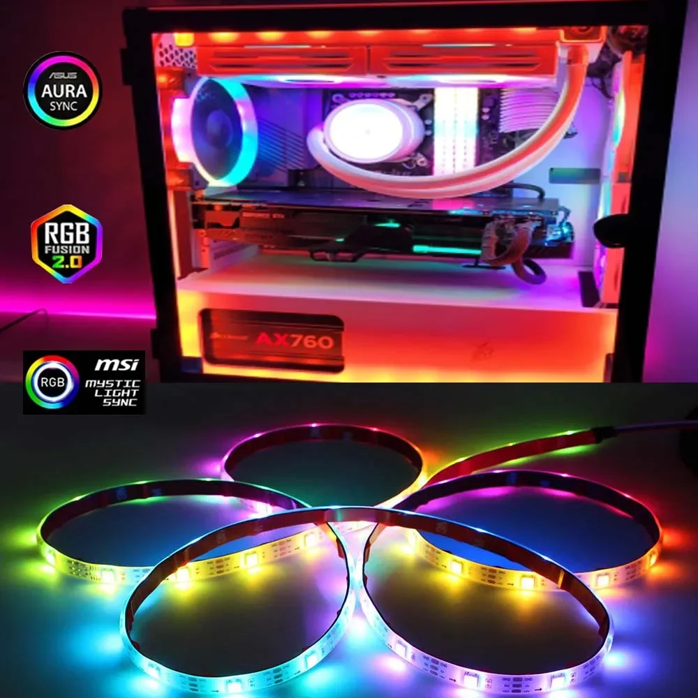 Addressable Rainbow PC Digital LED Strip Light 5050 RGB WS2812b for 5V ...