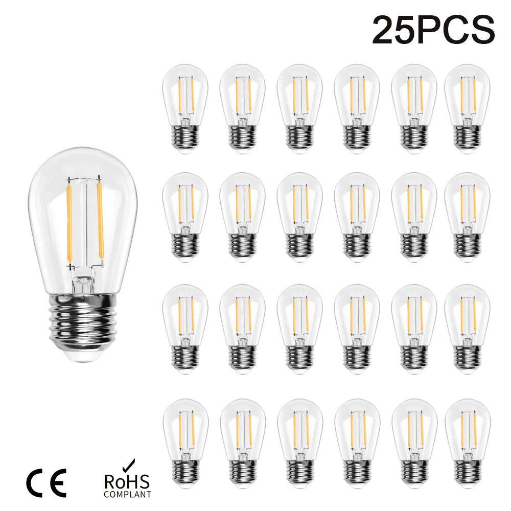 S14 2W String Light Bulb Warm White 2700K 220V 110V 24V E27 Waterproof ...