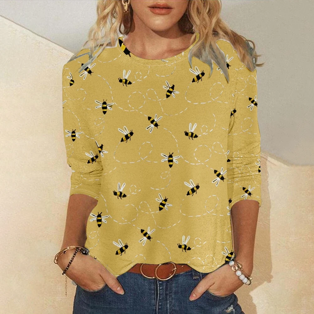 Women-s-Long-Sleeves-T-shirts-Fall-Winter-New-Cute-Bee-Print-Tees ...