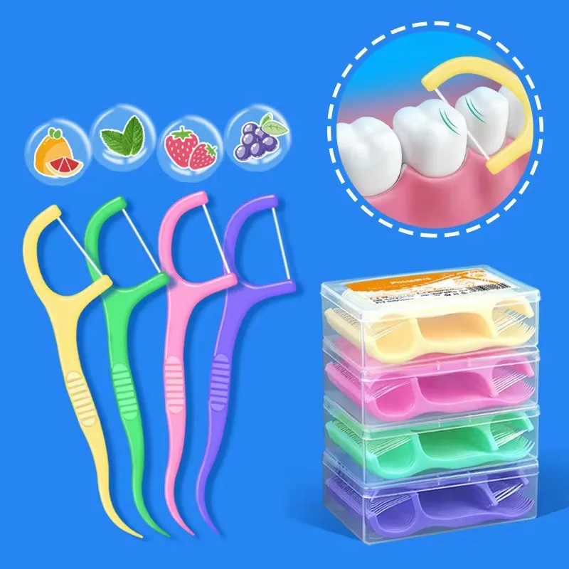 50pcs Mint Flavored Dental Floss Picks Ultra-Fine Portable Flossing ...