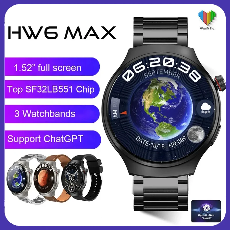 HW6-Max-Smartwatch-com-tela-curva-Amoled-e-Top-3-Watchbands-Support ...