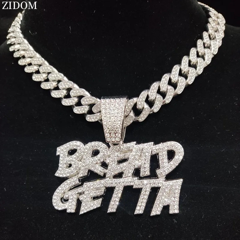 Men-Women-Hip-hop-BREAD-GETTA-Pendant-Necklace-Crystal-Cuban-Chain ...