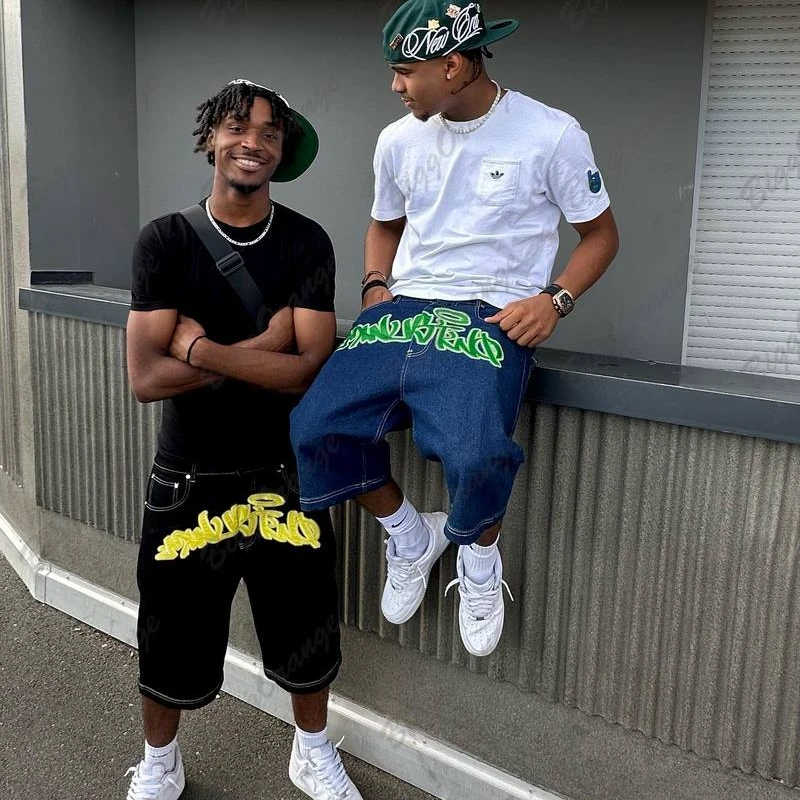 Letter-print-fashion-design-oversized-loose-hip-hop-casual-denim-shorts ...