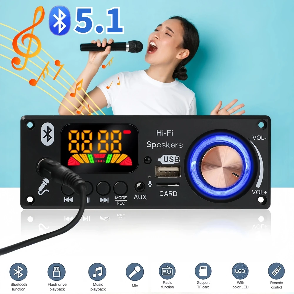 Bluetooth-5-1-DIY-160W-Amplifier-MP3-Decoder-Board-12V-Microphone-FM ...