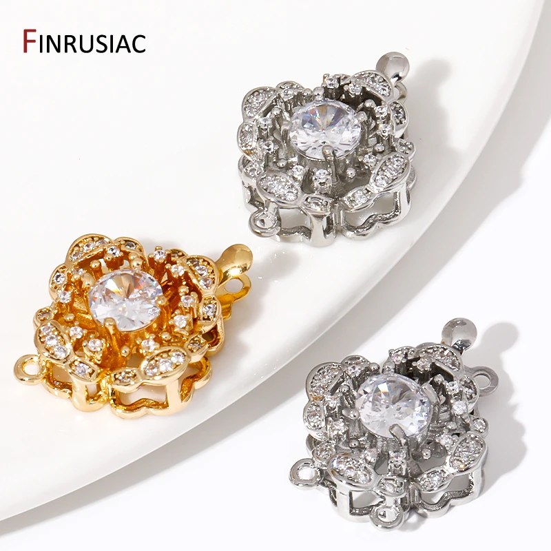 Trendy-18K-Gold-Plated-Brass-Zircon-Flower-Clasps-Fasteners-Layered ...