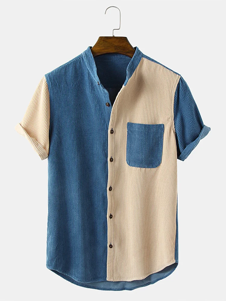ChArmkpR-2023-Mens-Shirts-Summer-Stand-Collar-Short-Sleeve-Patchwork-T ...