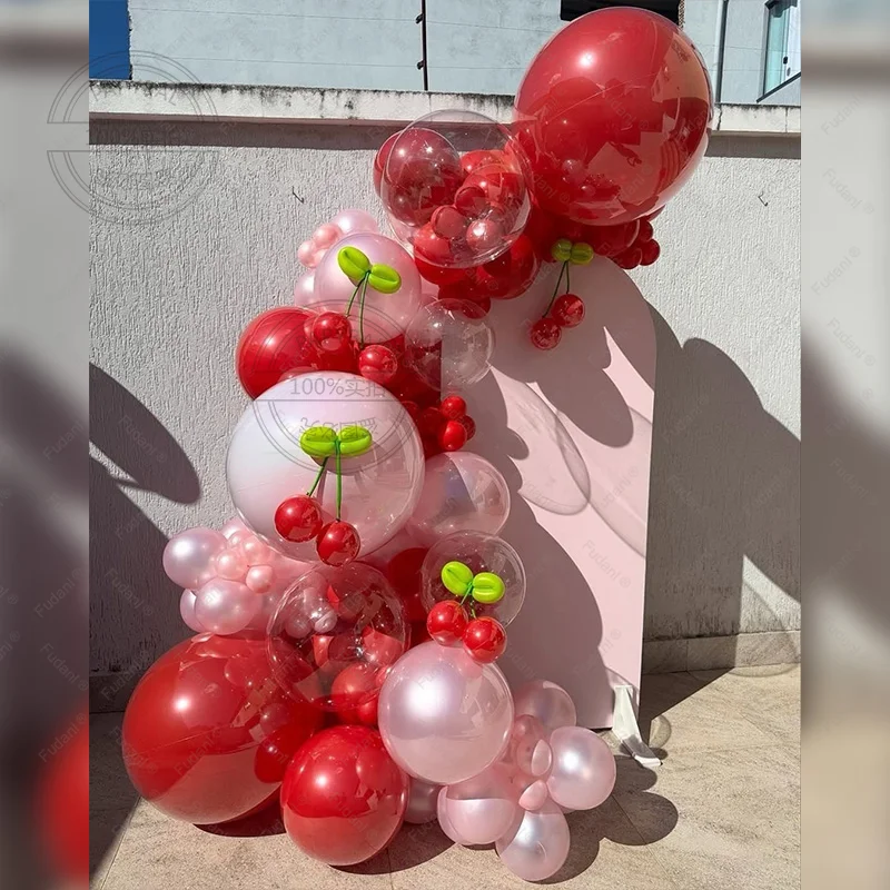 90Pcs Cherry Balloon Garland Arch Kit Red Pink Avocado Green Long Strip ...