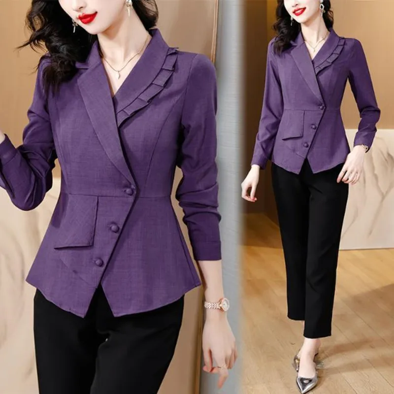 Women-Fashion-Long-Sleeves-Lapel-Basic-Blazer-Single-breasted-Design ...