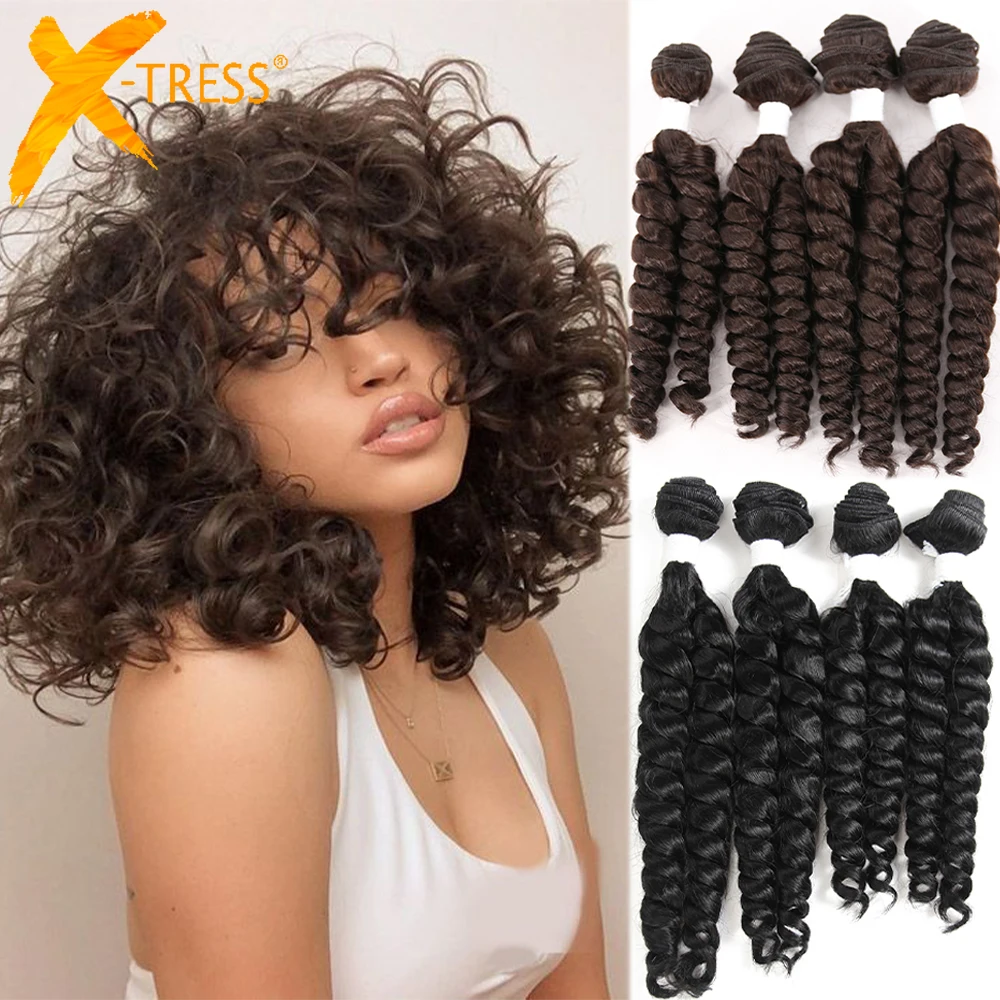 Fummi-Curly-Synthetic-Hair-Bundles-X-tress-Loose-Wave-Hair-Weft-Weaving ...