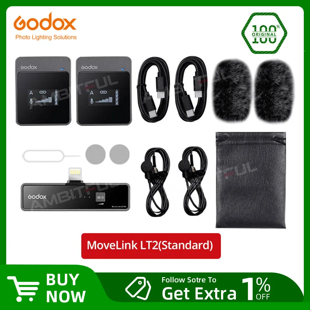 Godox MoveLink M2 UC2 LT2 2.4GHz Wireless Lavalier Microphone for DSLR ...