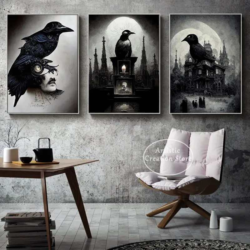 The Raven Poem Poster Edgar Allan Poe Raven Illustration Art Canvas ...