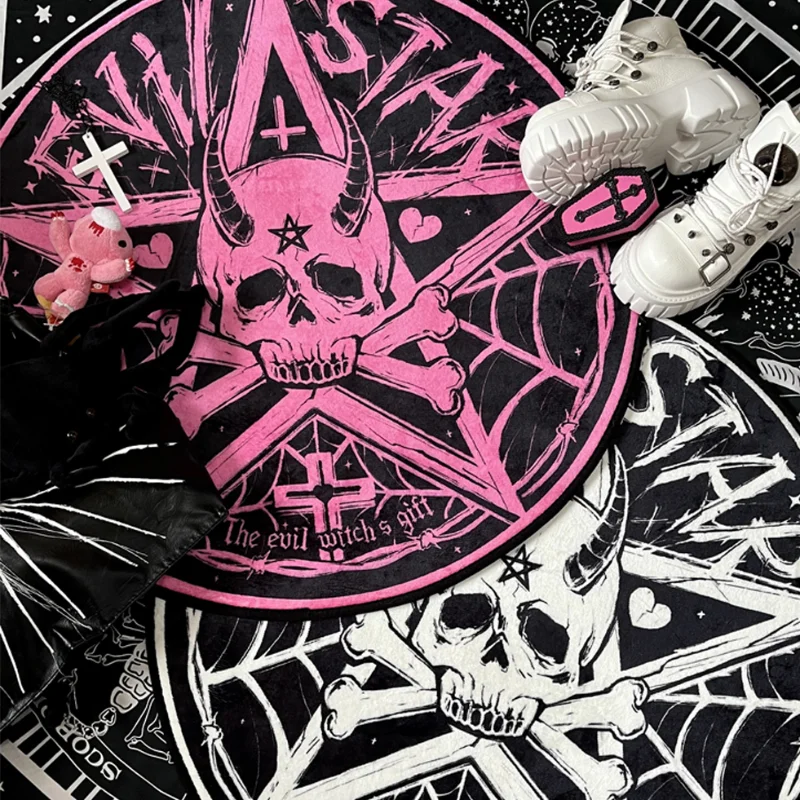 Halloween-Pink-Skull-Living-Rooms-Decorated-Circular-Carpet-Bedroom ...