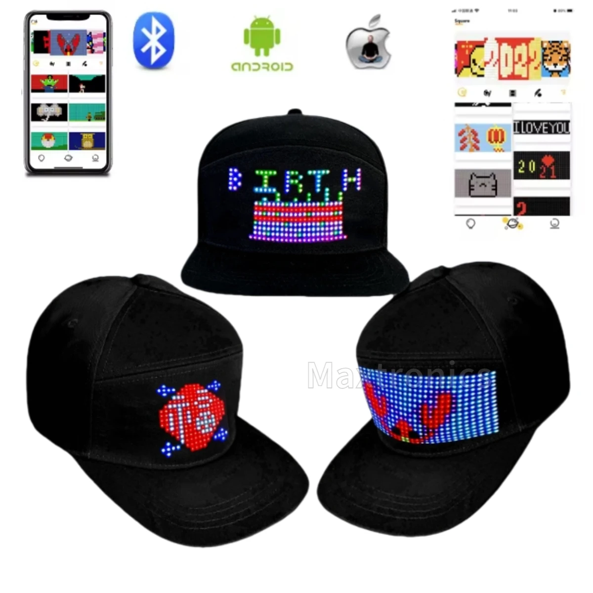 LED-Lighting-Hat-With-Programmable-APP-Control-LED-Matrix-Scrolling ...