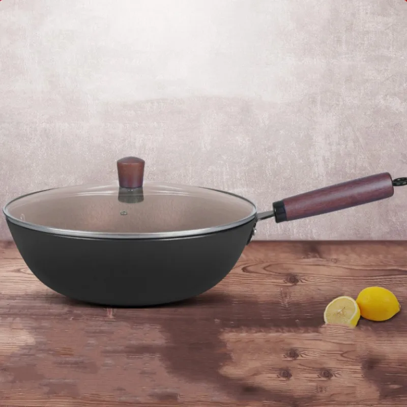 Cast Iron Wok Uncoated Non Stick Cooking Pot Kitchen Chinese Forge Wok ...