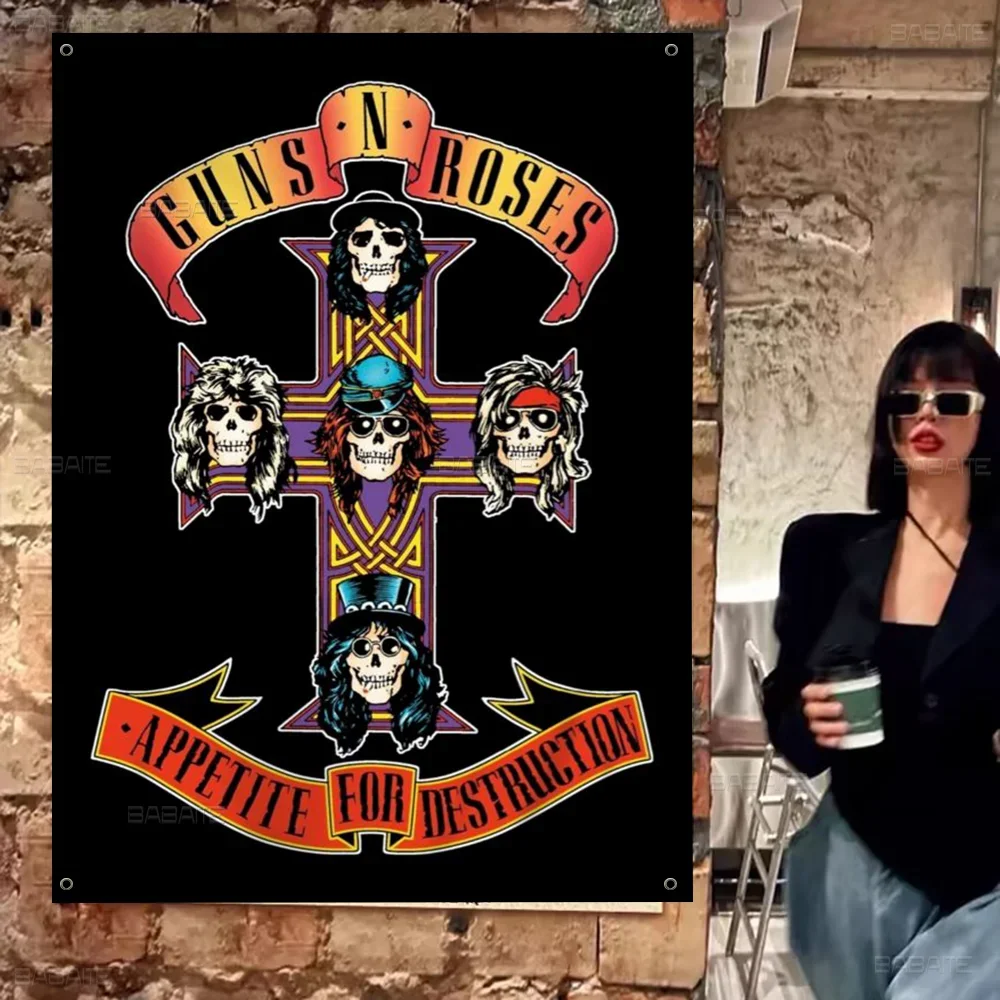 Vintage Rock Music Band G-Guns N Roses Colorful Flag Wall Hanging ...