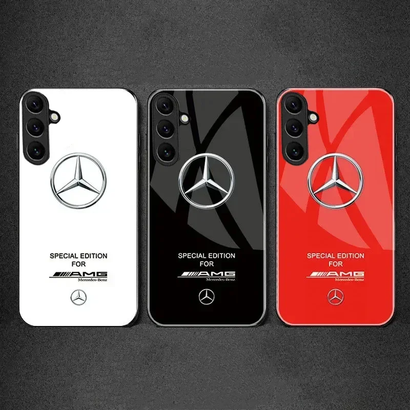 Solid-Color-Mirror-Face-Glass-Mercedes-Benz-Phone-Case-For-Samsung ...