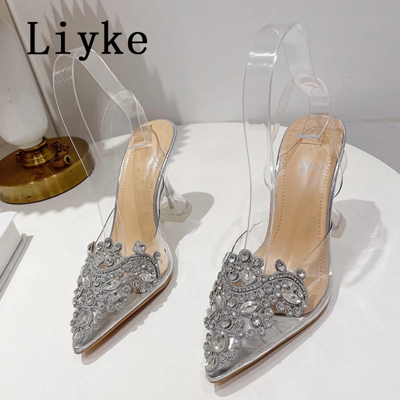 Liyke Neue PVC Transparent Frauen Pumpen Sexy Kristall Strass High ...