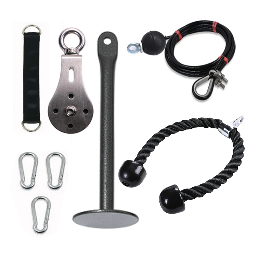 Fitness-Cable-Weight-Pulley-System-Exercise-Rope-Bar-Chest-Attachments ...