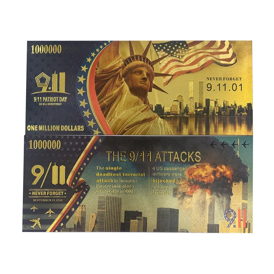 USA 911 Attacks events Gold Banknotes We Will Never Forget 9.11 Patriot ...