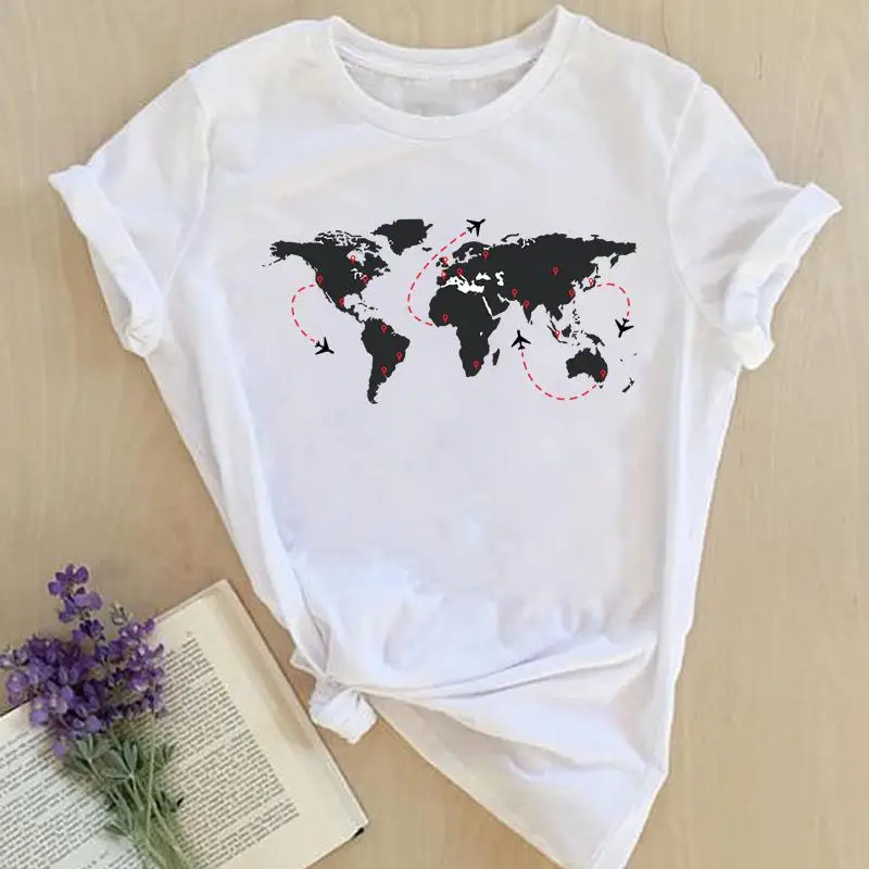 Women Print Tops Travel World Vacation Clothes Short Sleeve Tees Female ...