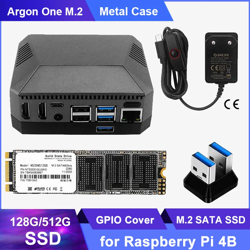 Raspberry Pi 4B Argon One M.2 Aluminum Case with SSD SATA M2 Expansion ...