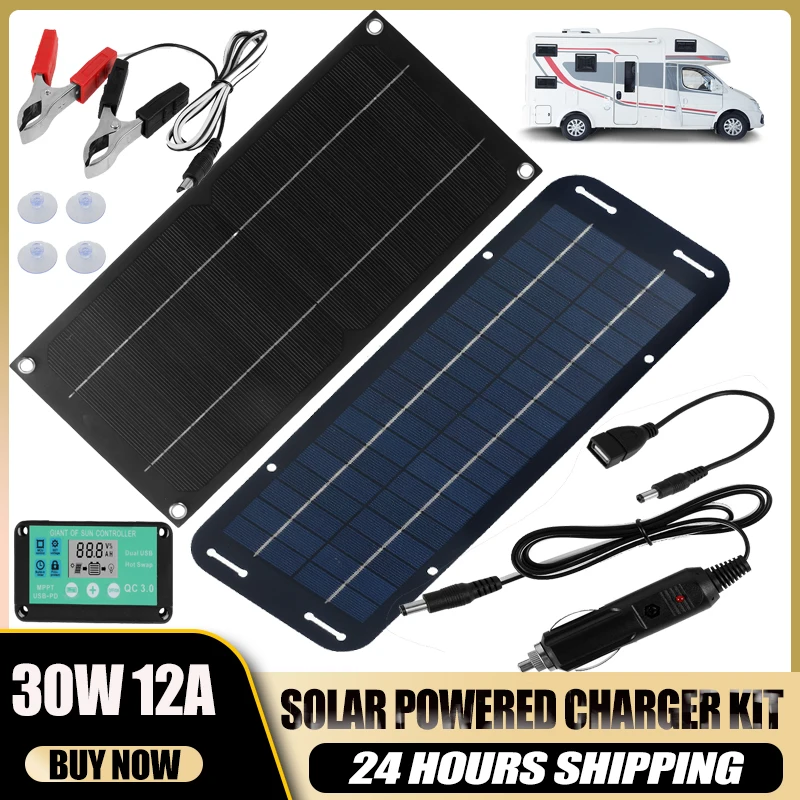 30W 12V Solar Panel 12V Kit Waterproof Solar Trickle Charger High Efficiency Car Battery Charger for Car RV Boat Motorcycle AliExpress 13