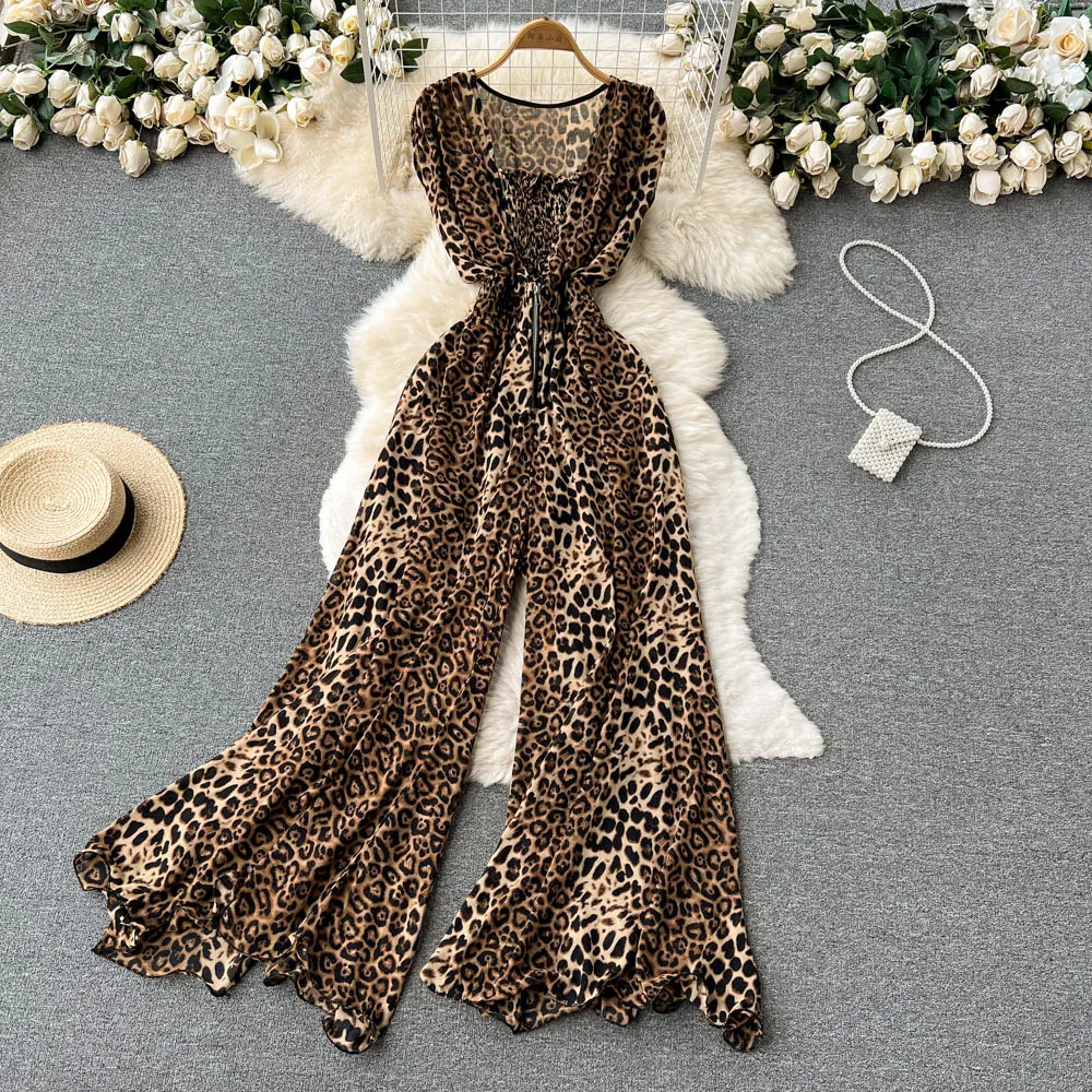 Summer Leopard Print Sleeveless Jumpsuit Women Casual Loose Rompers And ...