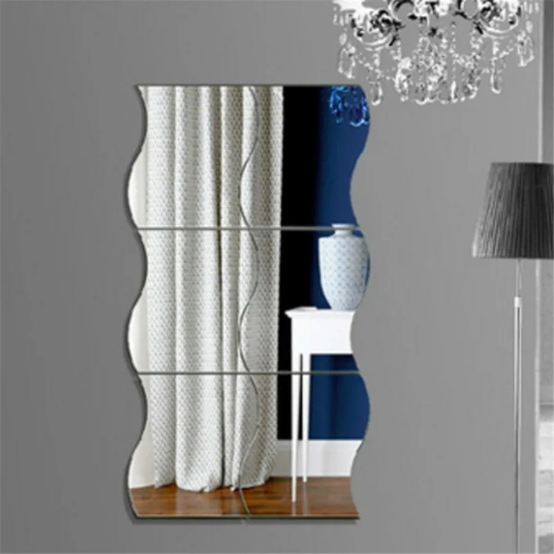 6Pcs-Set-3D-Mirror-Wall-Sticker-Waves-Shape-Self-Adhesive-Home ...