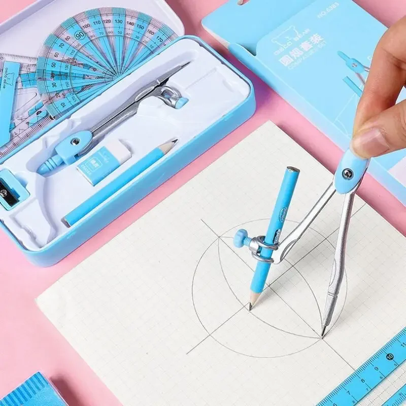 8pcs-set-Pink-blue-Ruler-Stationery-Set-Math-Geometry-Tools-for ...