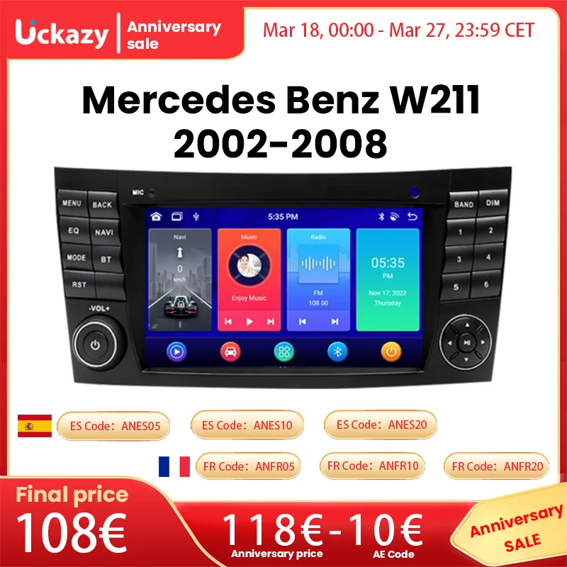 AutoRadio-2-din-Android-12-For-Mercedes-Benz-E-class-W211-E200-E220 ...