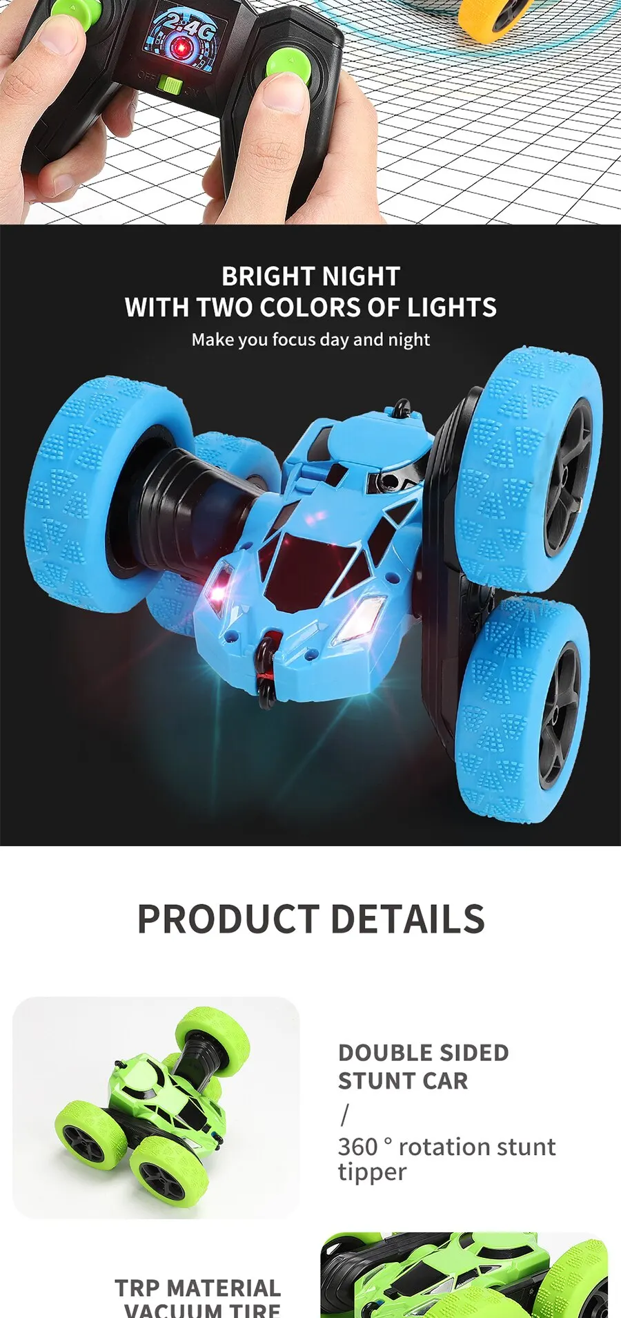 RC Stunt Car Children Double Sided Flip - 2.4G Remote Control Car 360 – RCDrone