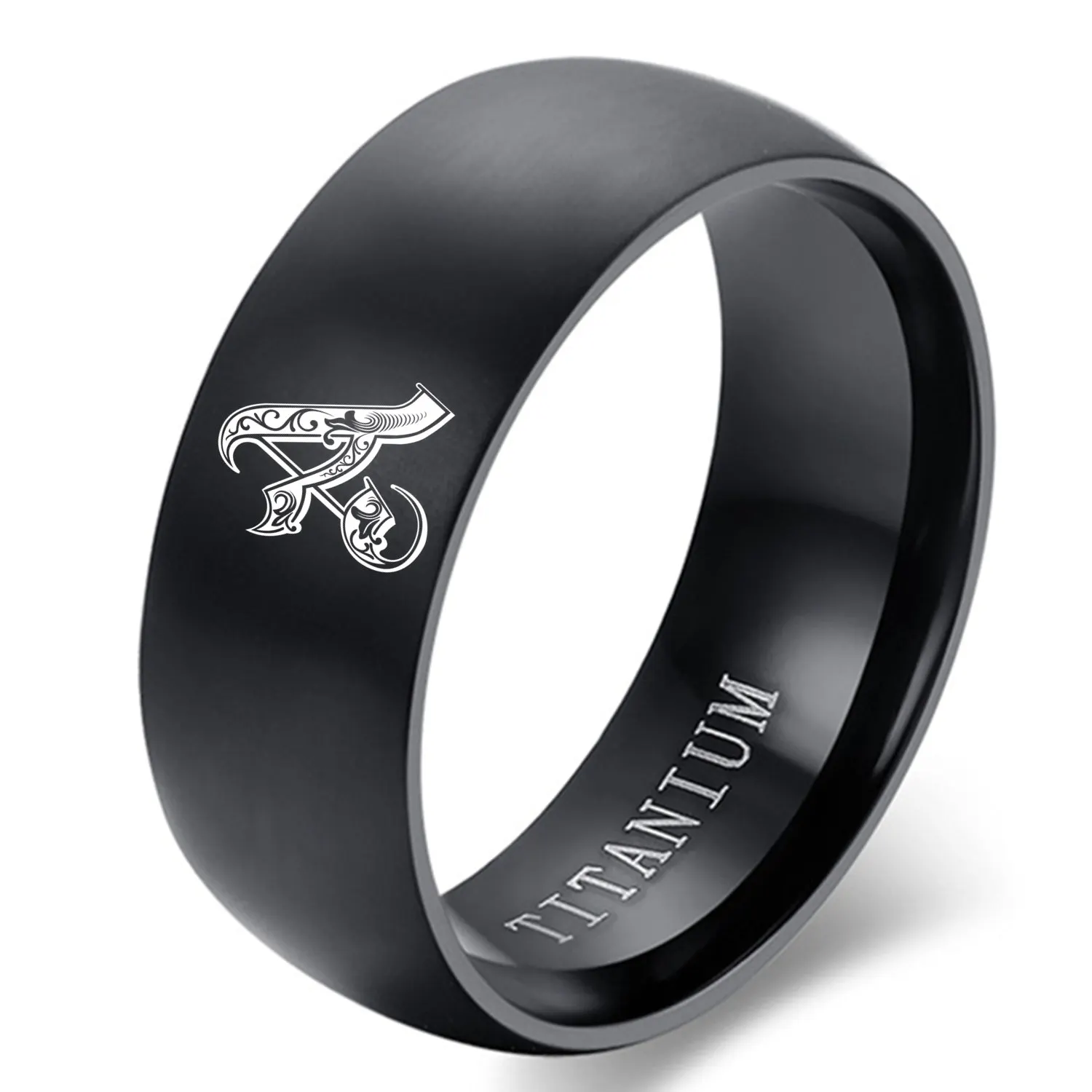 8mm-Black-Titanium-Gothic-Alphabet-Ring-For-Men-and-Women-Personalised ...
