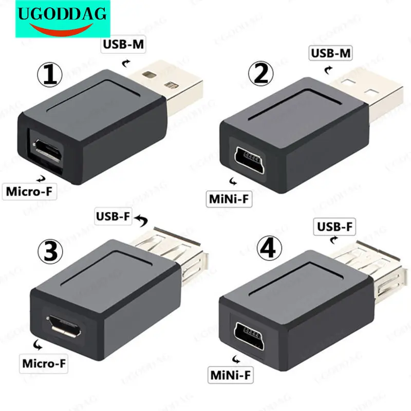 USB 2.0 tipo A macho e fêmea para Micro USB, Mini USB 5Pin fêmea adaptador, Plug Converter, USB ...