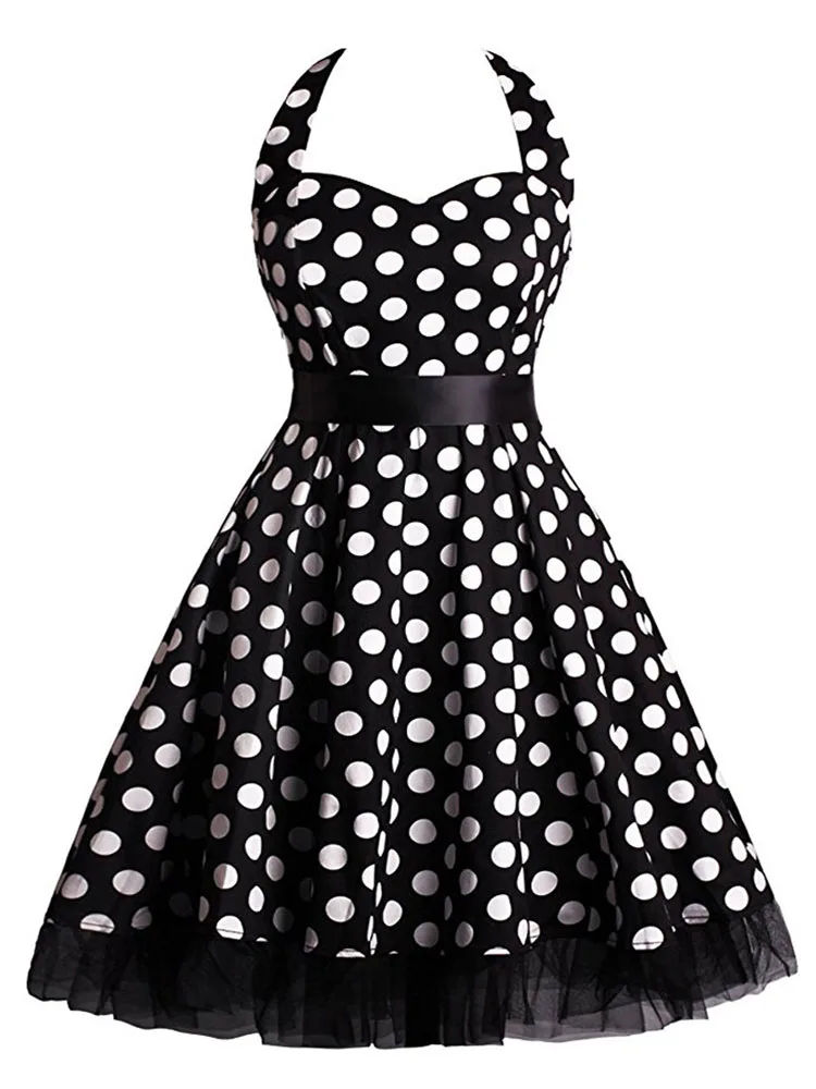Women Polka Dot Print Summer Dresses 2023 Sexy Retro Halter Vintage ...