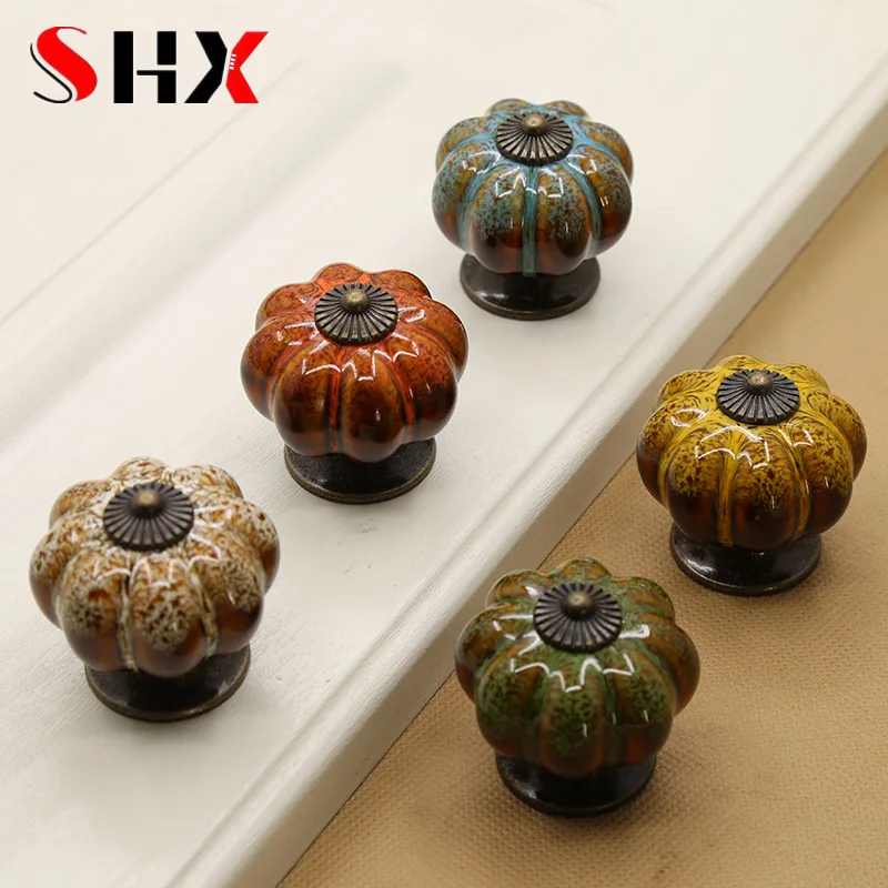 Ceramic-Single-Hole-Pumpkin-Handles-Drawer-Pulls-Kitchen-Cabinet-Knobs ...