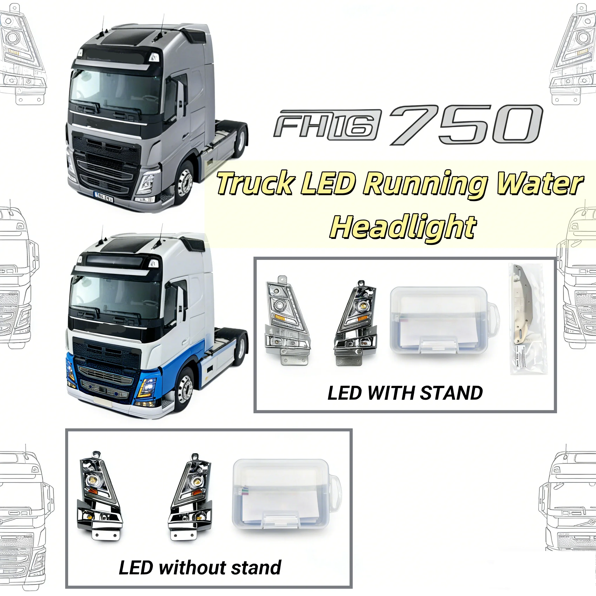 1/14 DIY RC Truck LED Running Water Headlight Upgrade Set For Tamiya ...