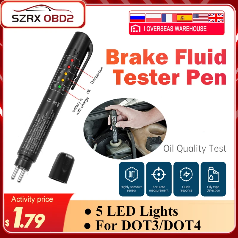 Auto Liquid testing Brake Fluid Tester pen 5 LED indicator display for ...