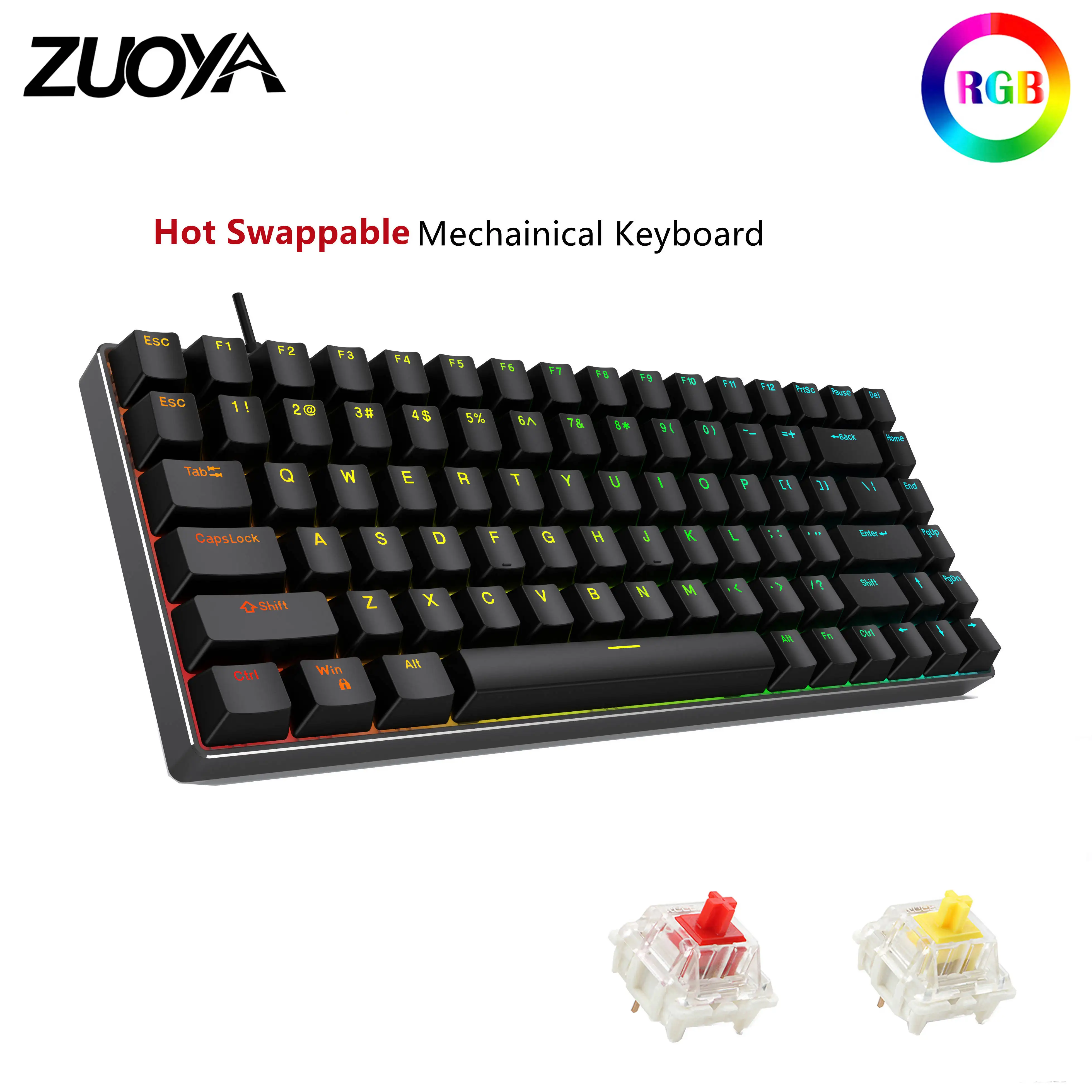 ZUOYA-AK84-Hotswap-Mechanical-Keyboard-RGB-backlight-Gateron-Yellow-Red ...
