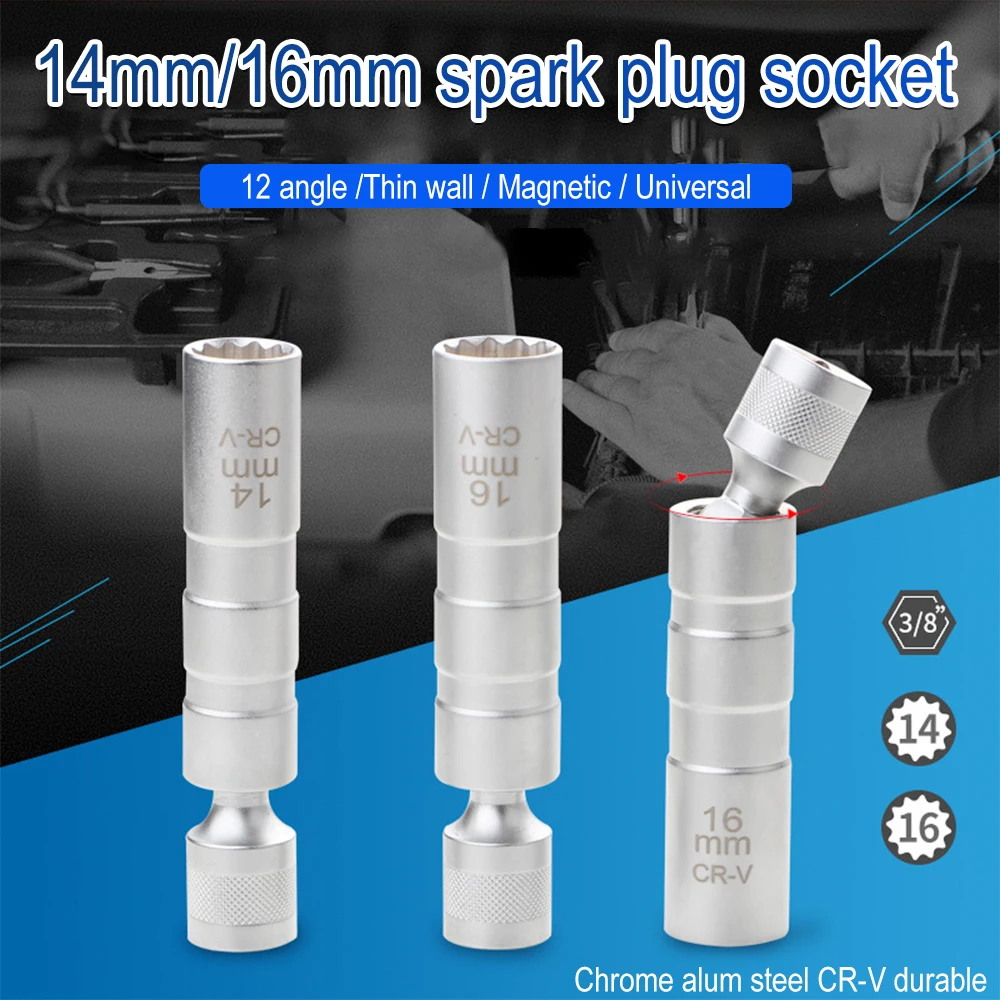 14-16mm-Car-Repairing-Tool-Spark-Plug-Socket-Wrench-Magnetic-12-Angle ...